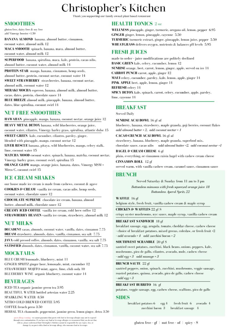 Menu – Christophers Kitchen