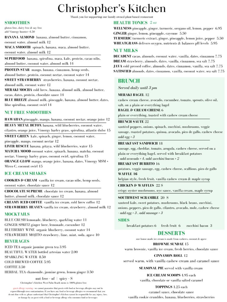 Menu WPB – Christophers Kitchen